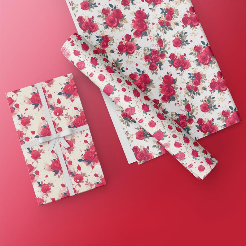 Red Rose Paper Rose Scrapbooking Paper Rose Digital Paper Rose ...