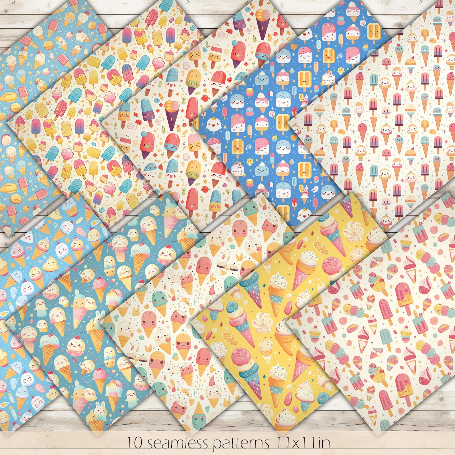 Cute Ice Cream Seamless Pattern Ice Cream Texture Ice Cream Digital ...