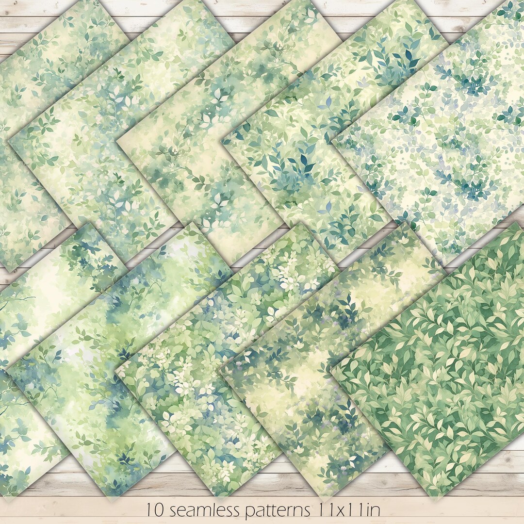 Sage Green Watercolor Leaves Digital Paper Elegant Watercolor Seamless ...