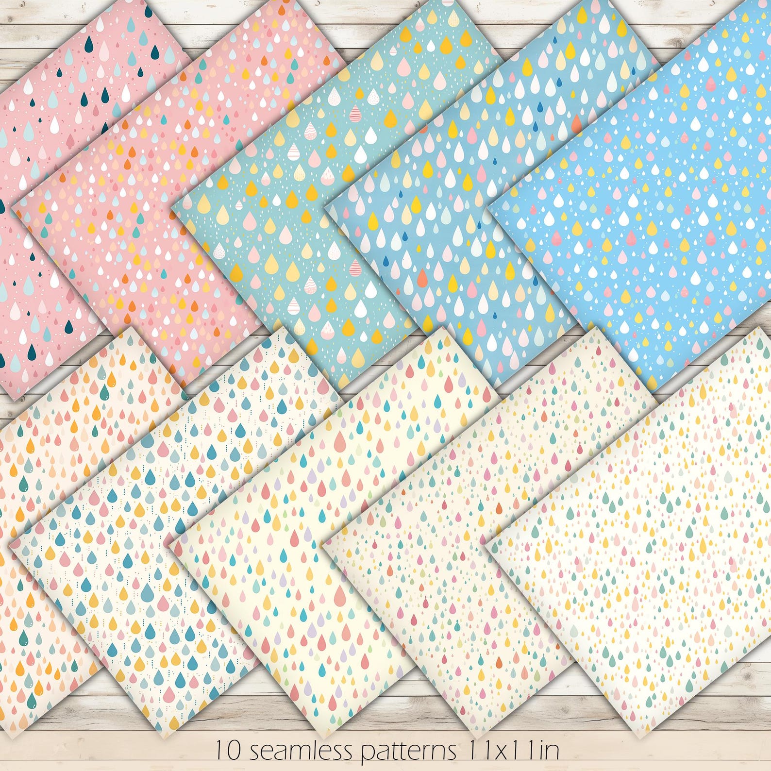 Water Drops Digital Paper Pastel Rain Texture Pastel Rain Pattern Water ...