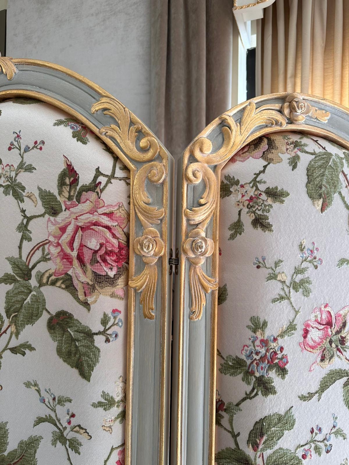 Classic Handmade Upholstered Screen Panel With Rose-patterned Fabric - Etsy