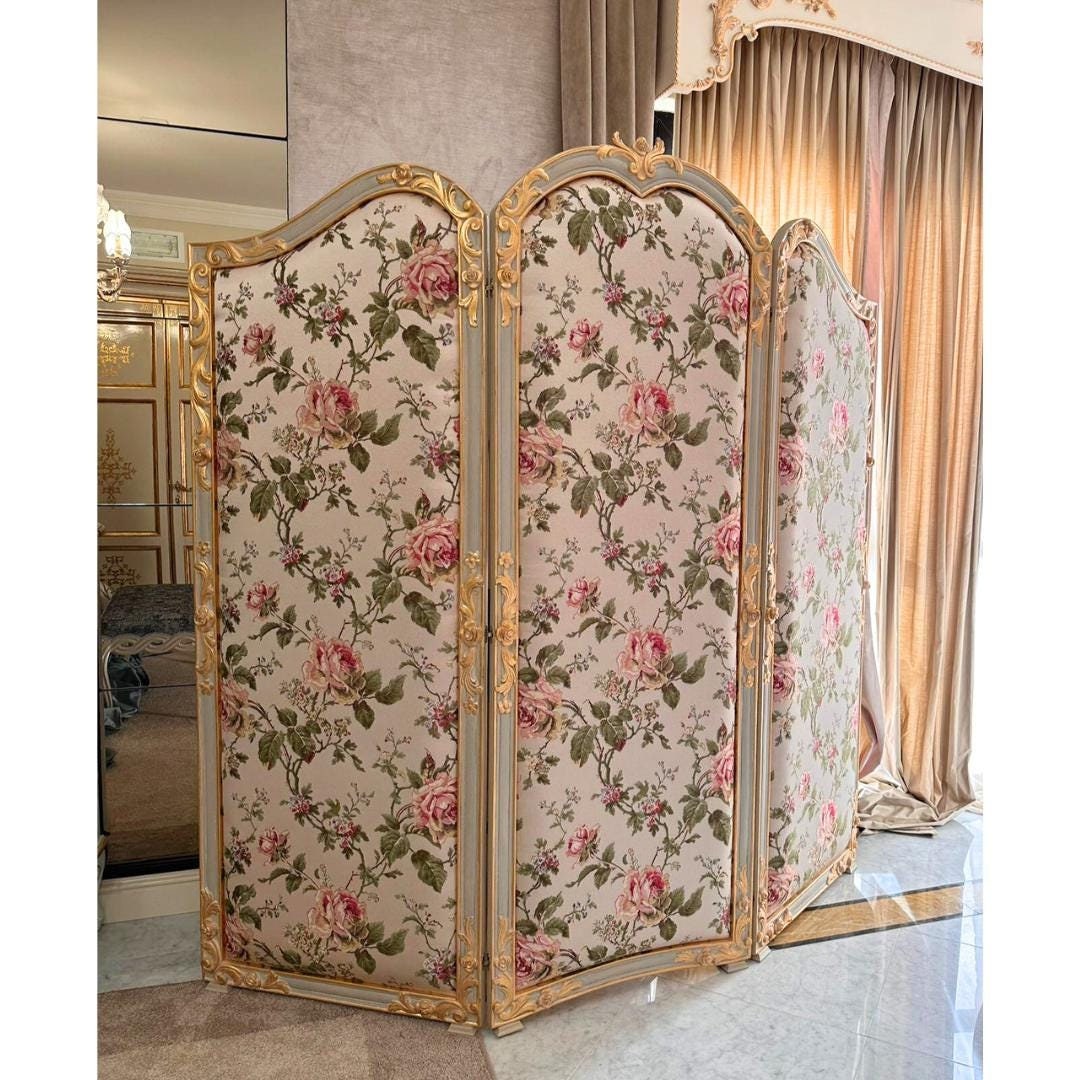 Classic Handmade Upholstered Screen Panel With Rose-patterned Fabric - Etsy