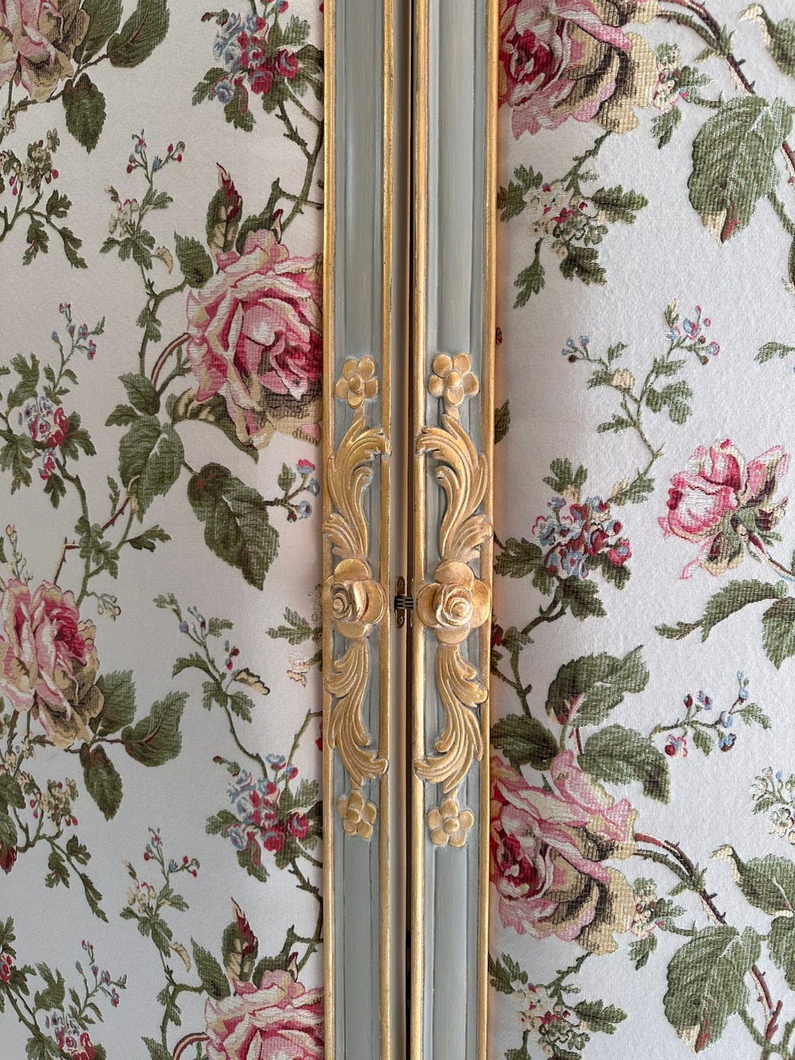 Classic Handmade Upholstered Screen Panel With Rose-patterned Fabric - Etsy