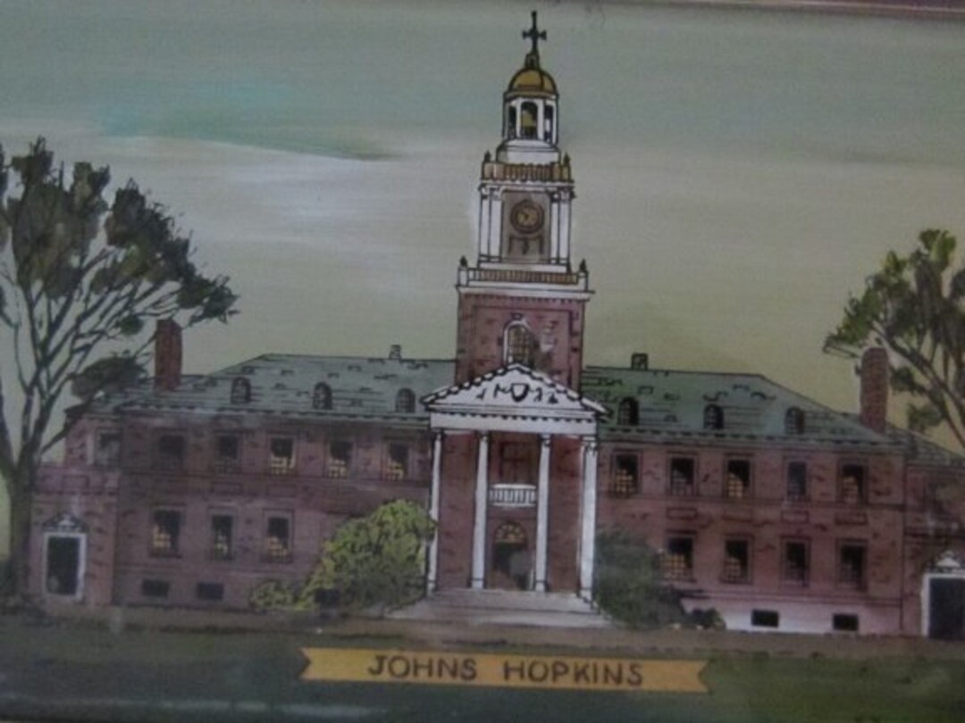 Antique Original 1800s Johns Hopkins Gilman Hall Art Reverse Painting ...