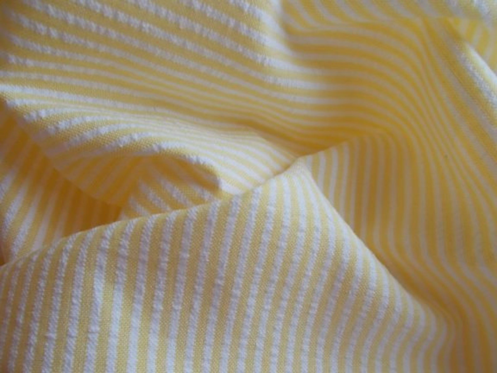 1 Yard Yellow Seersucker Fabric White Stripe Cotton Blend - Etsy