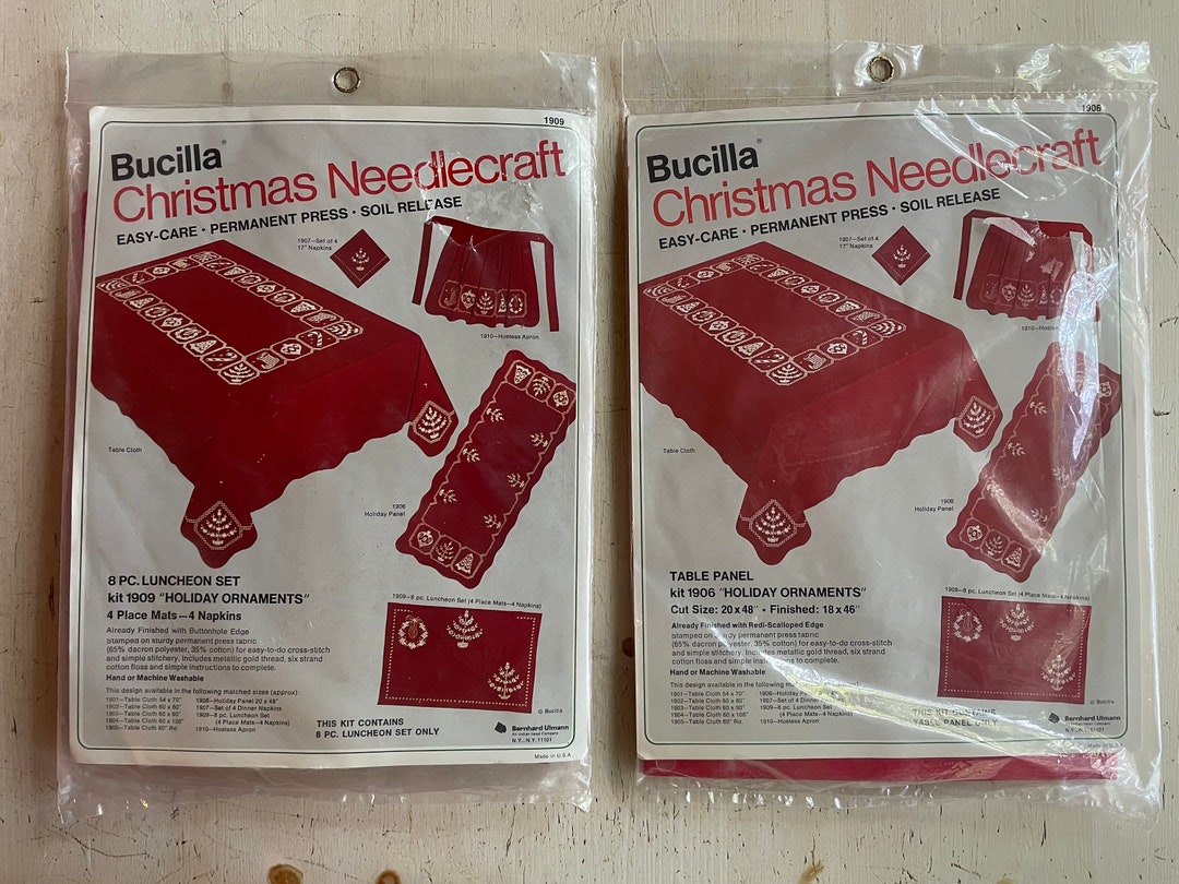2 Bucilla Christmas Table Linens Kits Cross Stitch Holiday Ornaments ...
