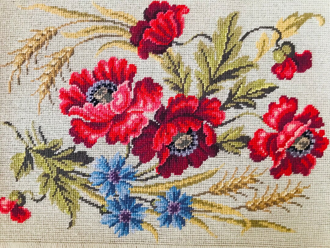 Beautiful Large Vintage Floral Needlepoint for Framing or Pillows or ...