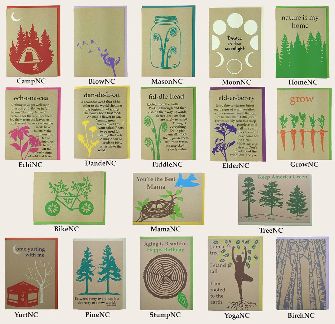 Variety Pack Five Handprinted Cards, Assorted Cards, Blank Inside ...
