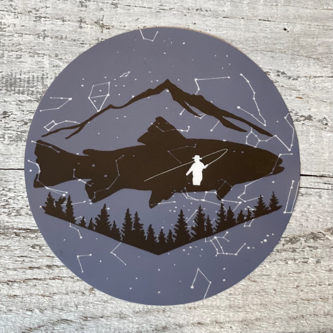 Fly Fishing Sticker, Fisherman, Mountains, Nature Lover, Computer ...
