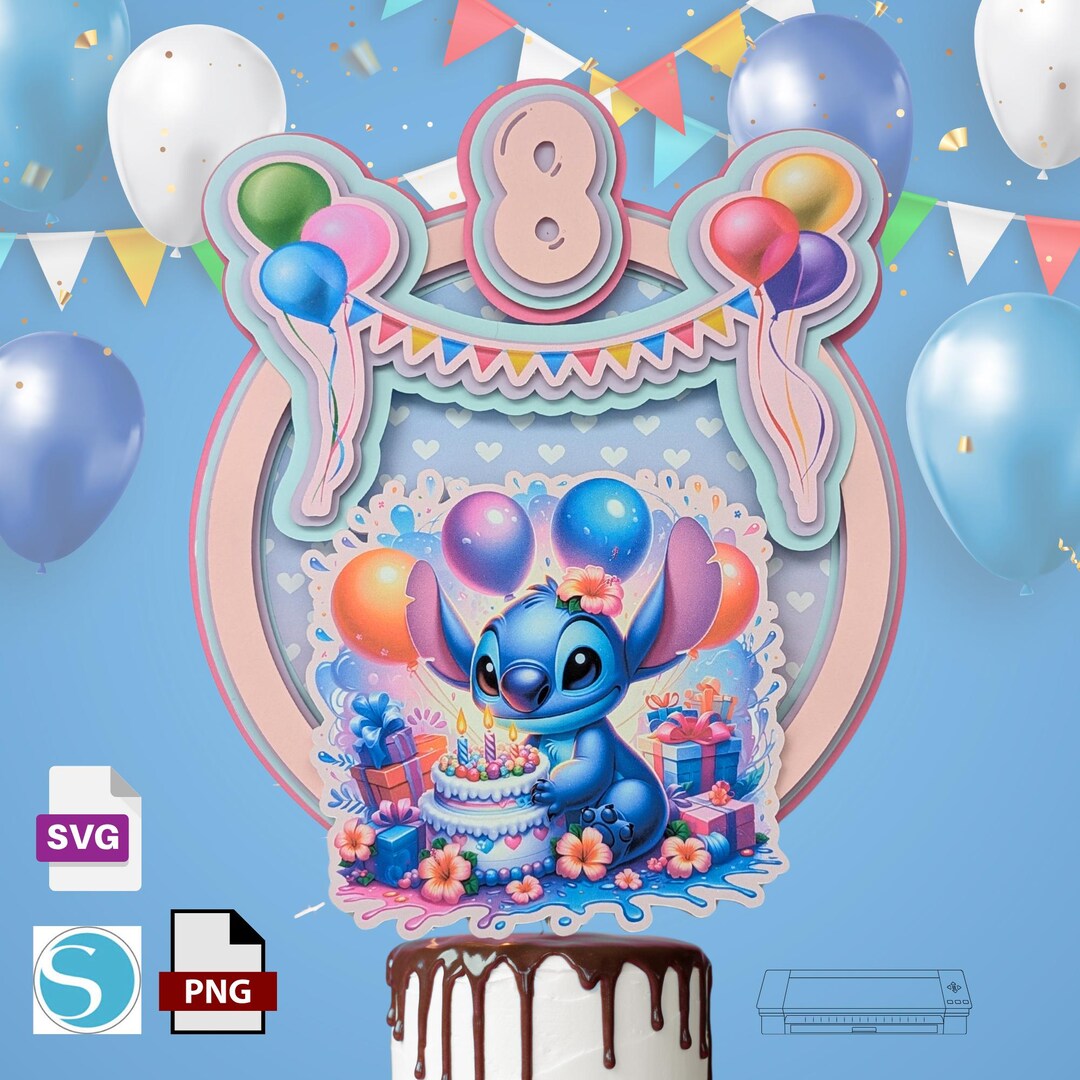 Cake Topper Stitch 2 - It's Party Time, for Cutting Machine, Silhouette ...