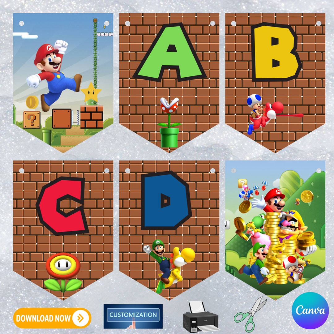 Mario Banner for Kids Party - Birthday Decorations - Png - Mario ...