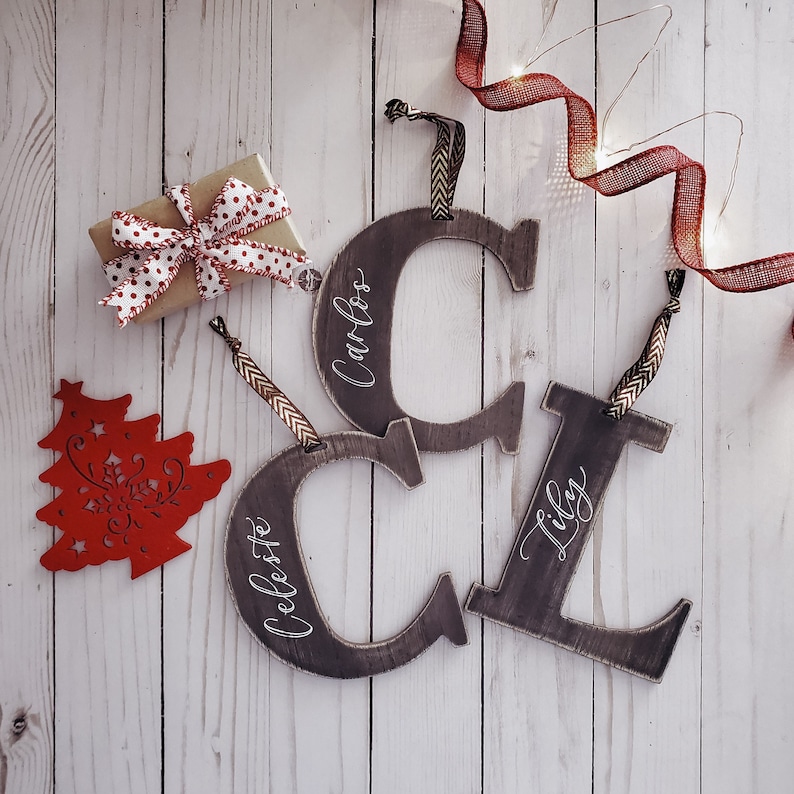 Personalized Wood Monogram Ornament | Custom Hand Lettered Name ...