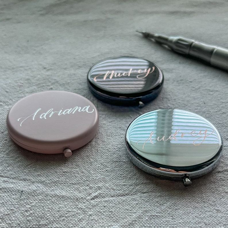 Engraved Compact Mirror: Personalized Bridesmaid Keepsake - Etsy