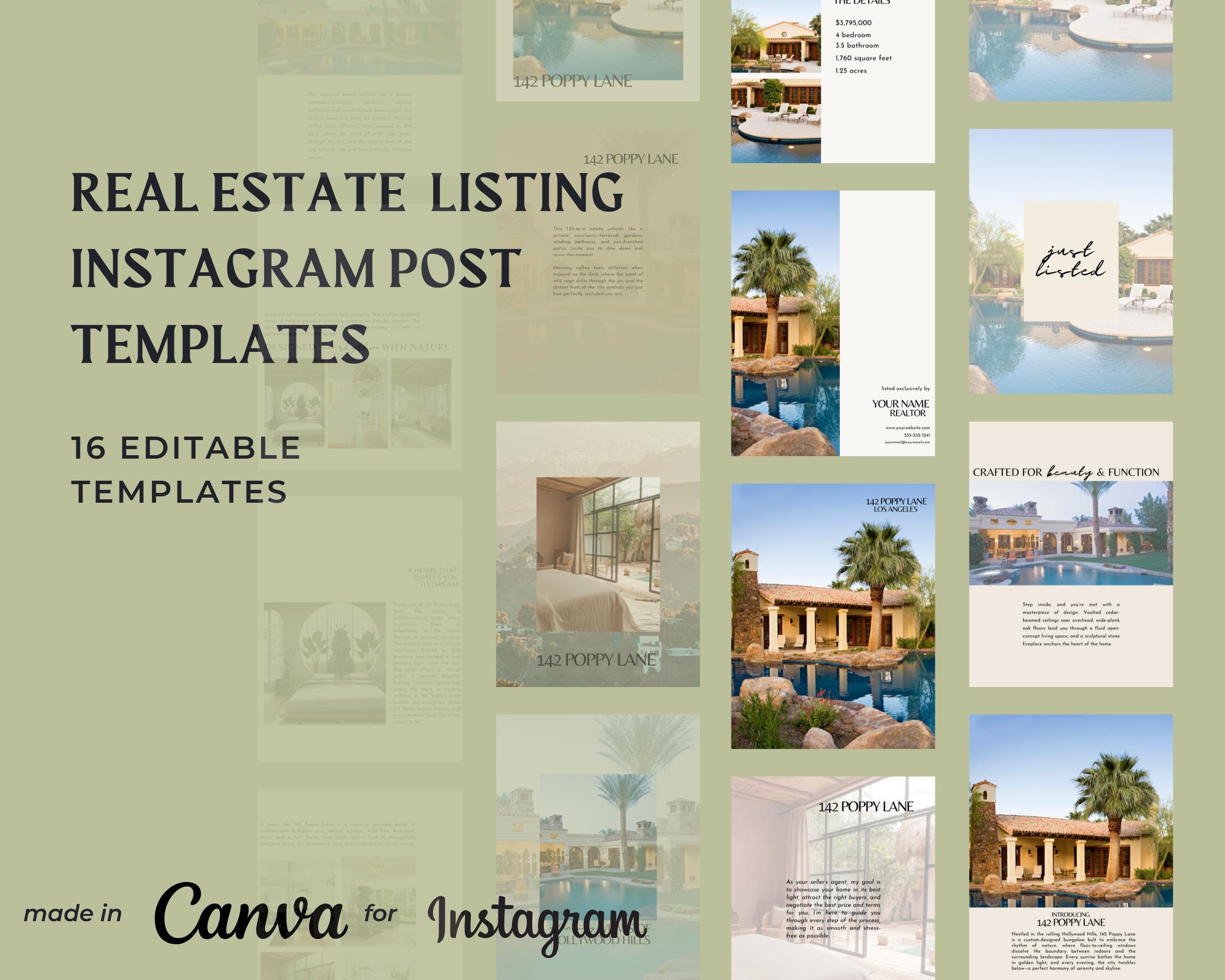 Luxury Real Estate Instagram Carousel Templates: Modern Realtor Canva ...