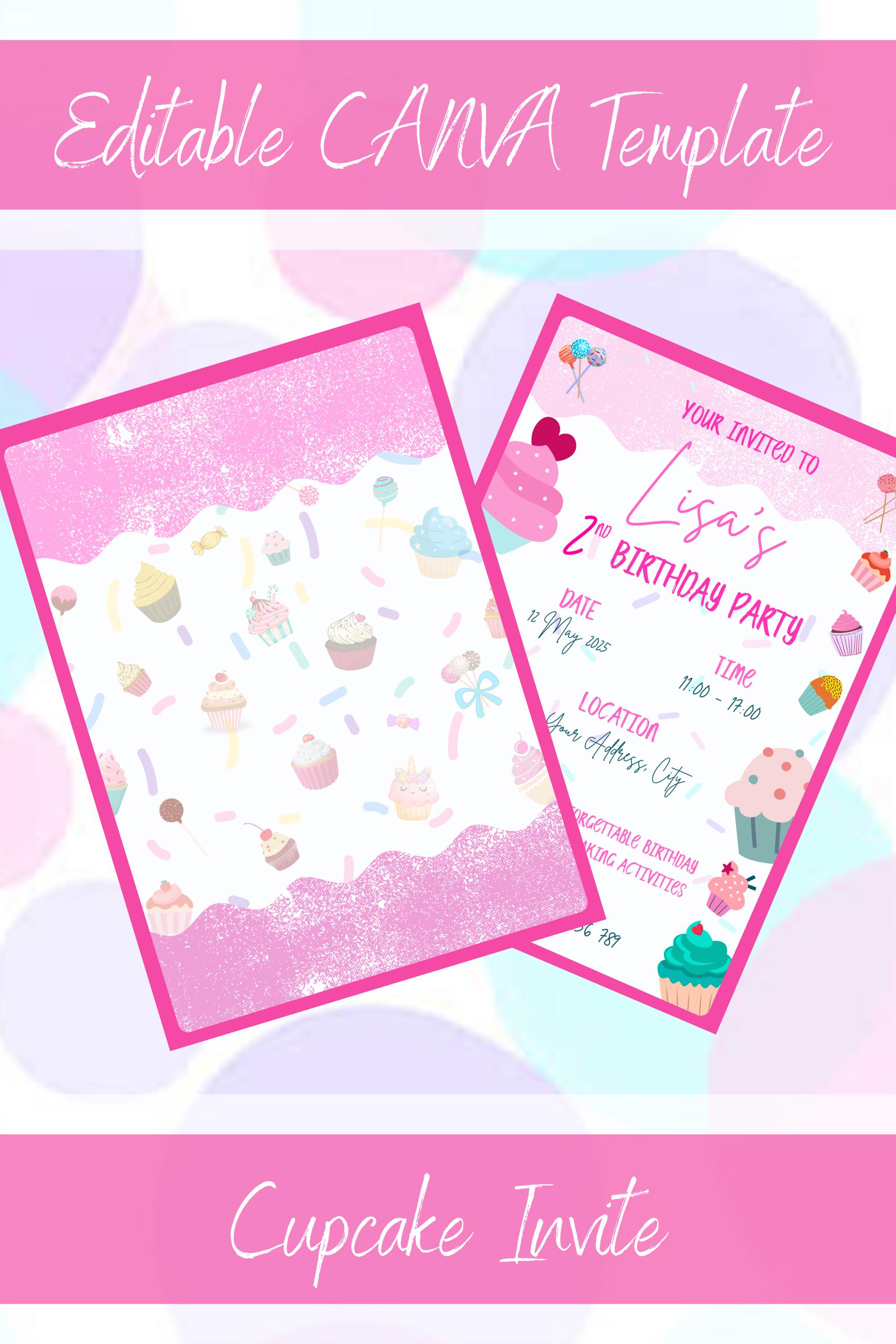 Cupcake Birthday Party Invitation | Editable CANVA Template| Sweet ...