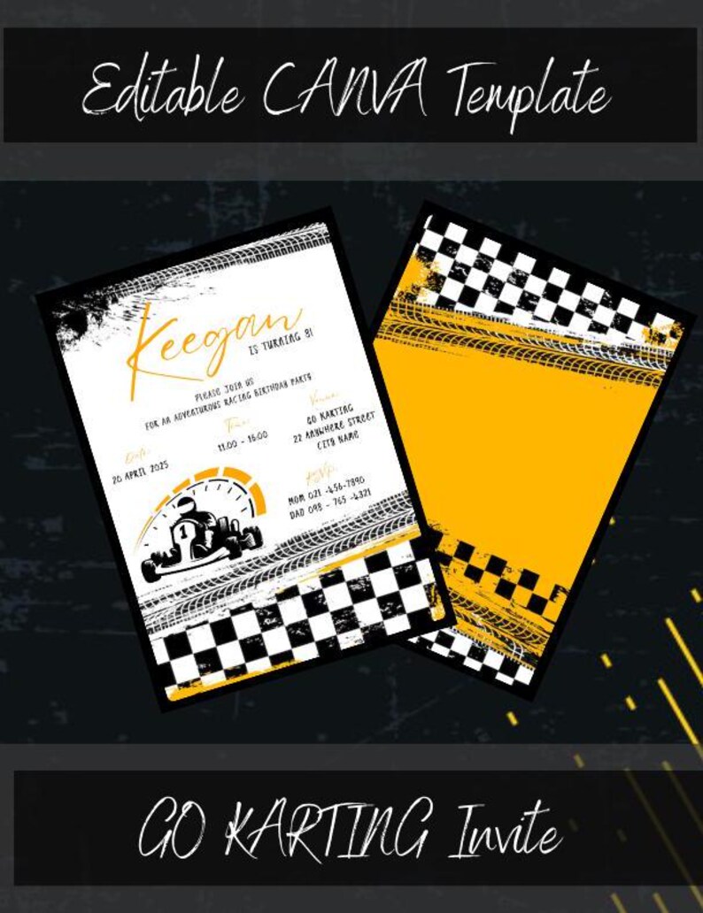 Go Karting Birthday Party Invitation | Editable CANVA Template| Racing ...