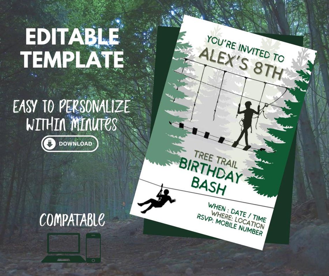 Tree Trails Birthday Party Invitation | Editable CANVA Template ...