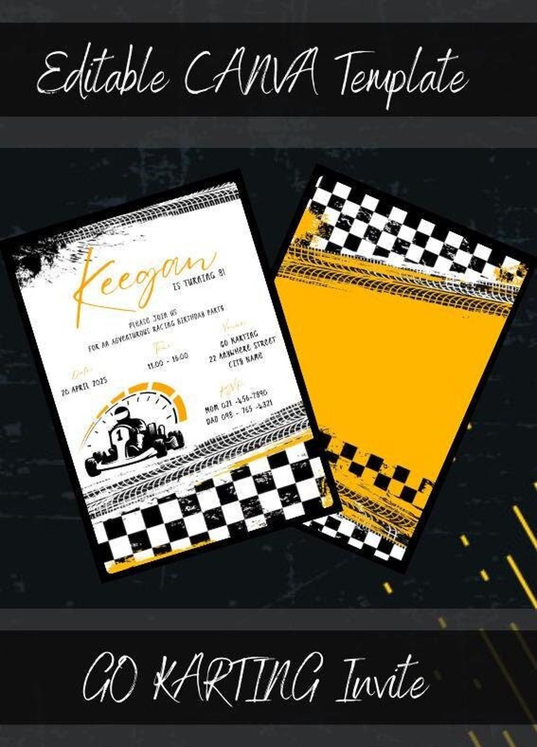 Go Karting Birthday Party Invitation | Editable CANVA Template| Racing ...