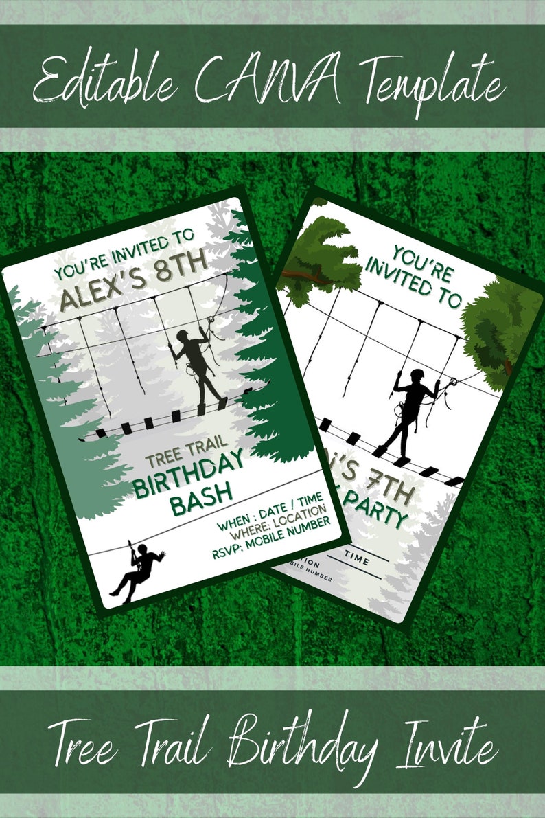 Tree Trails Birthday Party Invitation | Editable CANVA Template| Outdoor Adventure Invite ...