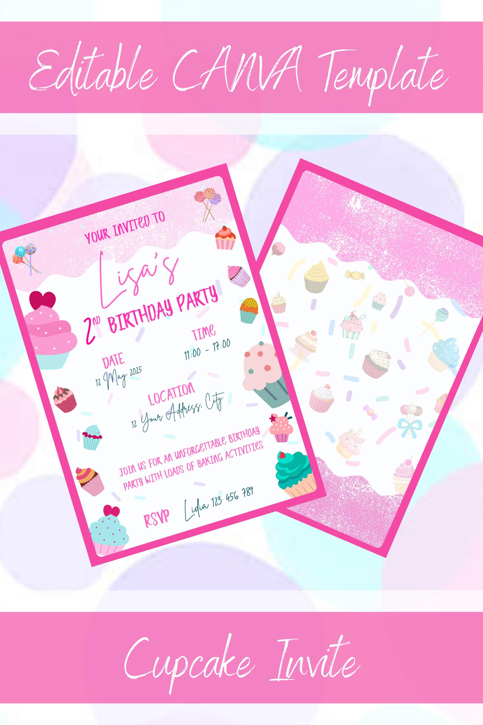 Cupcake Birthday Party Invitation | Editable CANVA Template| Sweet ...