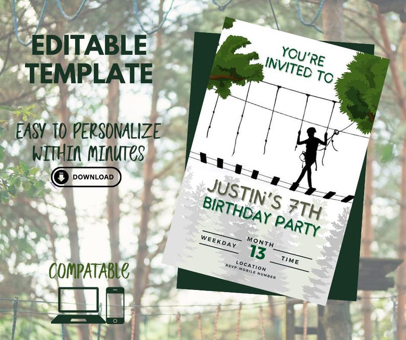 Tree Trails Birthday Party Invitation | Editable CANVA Template ...