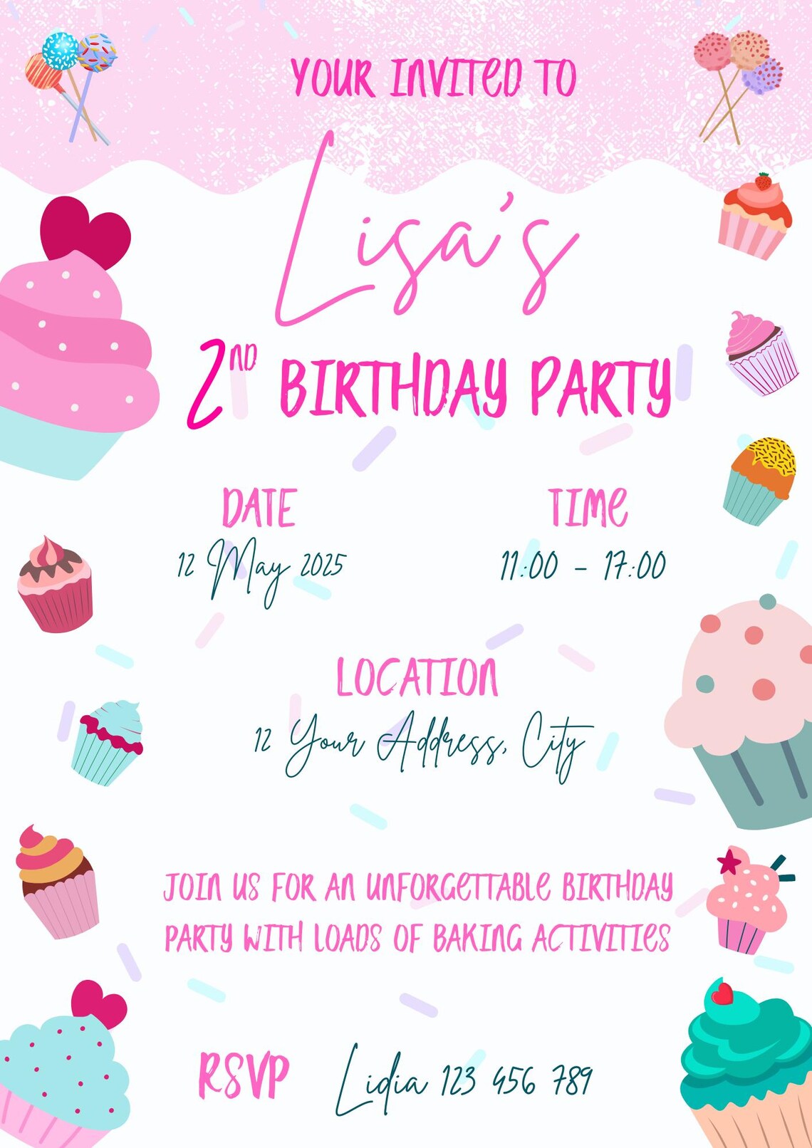 Cupcake Birthday Party Invitation | Editable CANVA Template| Sweet ...