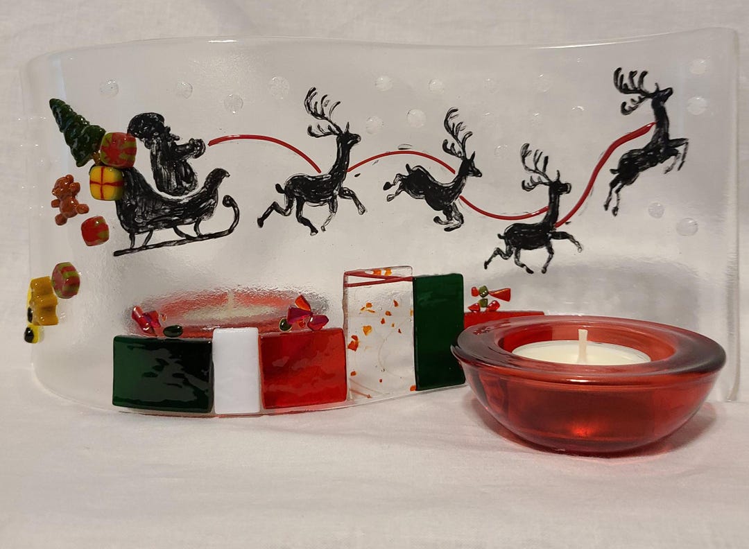 Wave Art | Handcrafted | Fused Glass | Hand-painted | Santa | Sled ...