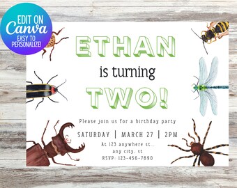 Editable Insects Theme Birthday Party Invitation, Personalized ...