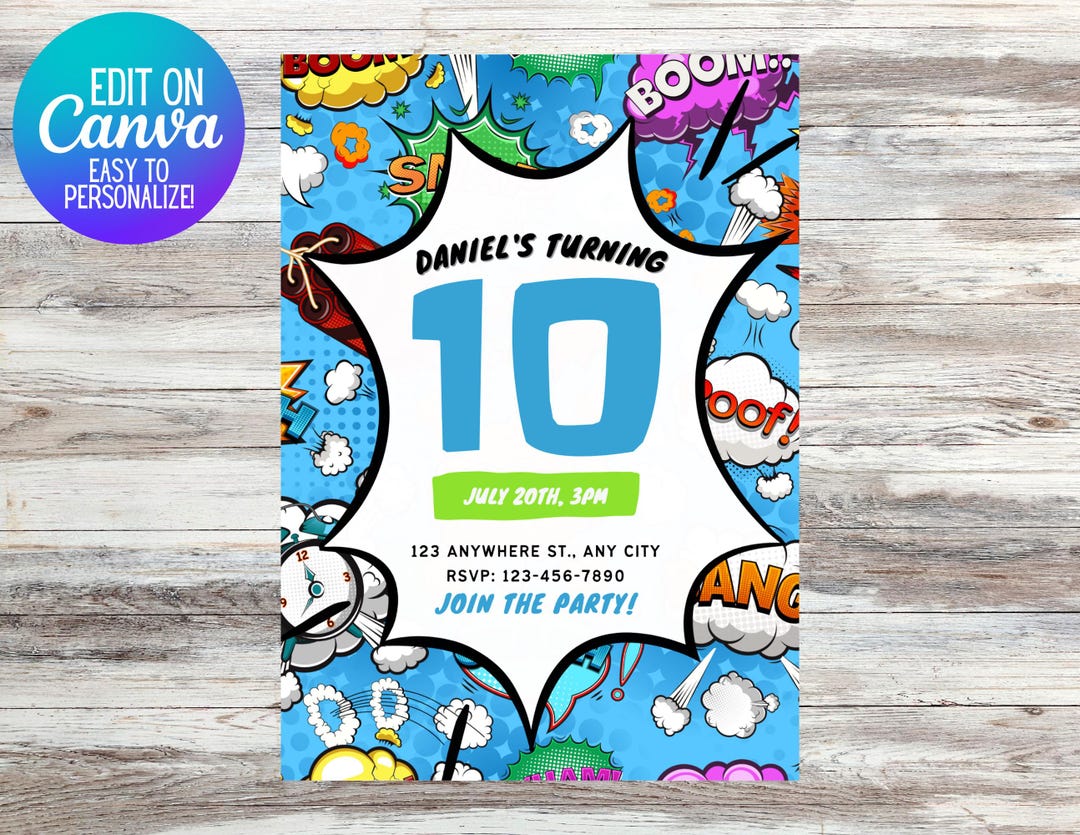 Birthday Invitation Superhero Comic Invite - Etsy