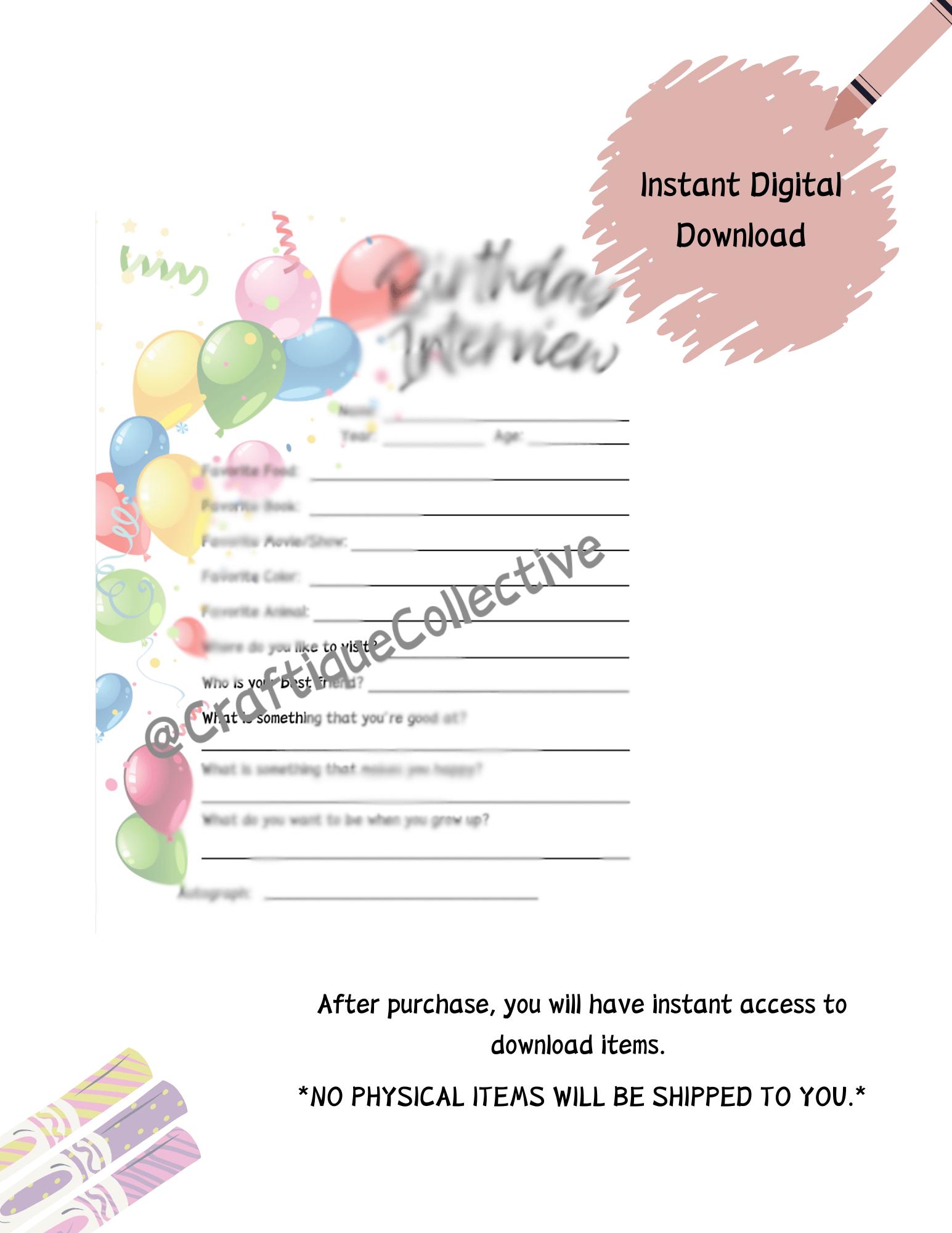 Birthday Interview -- PDF Template - Printable - Etsy