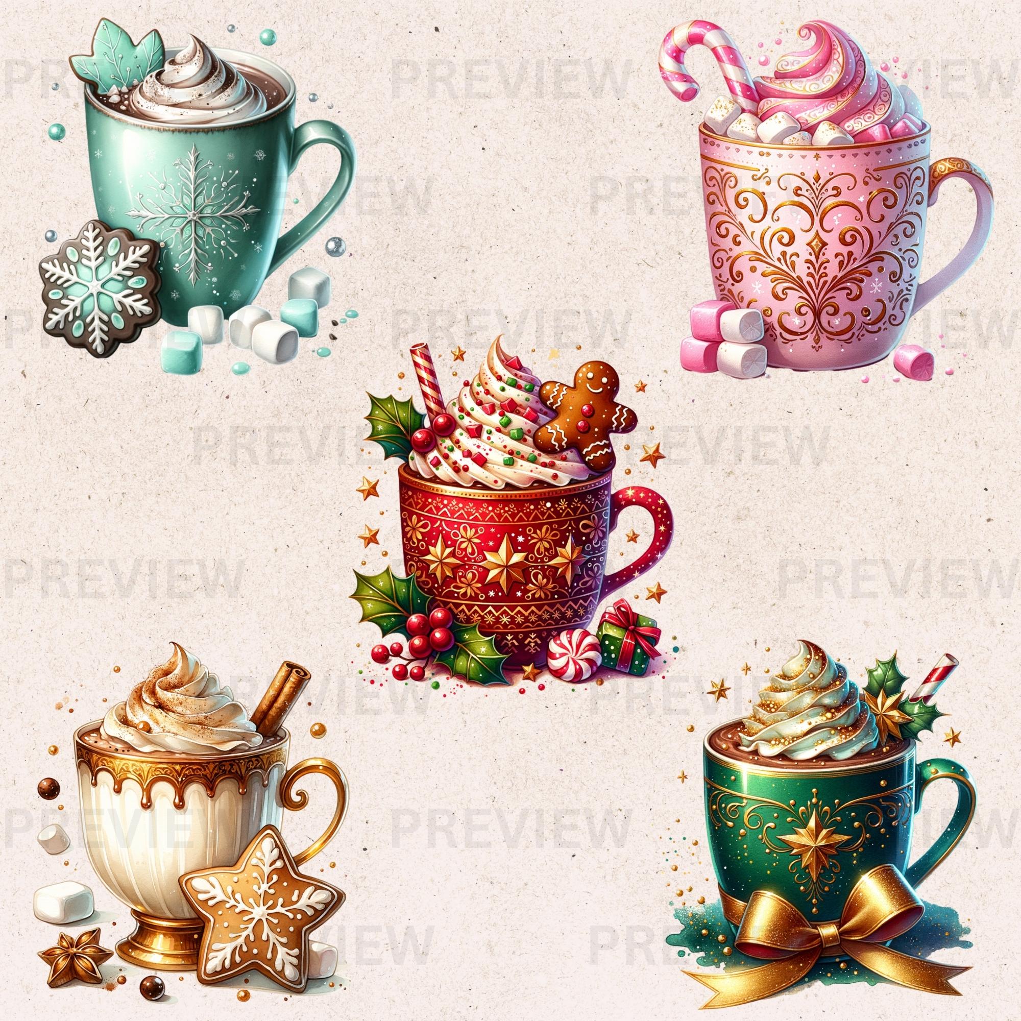 Watercolor Hot Cocoa Clipart Set, 20 Hot Chocolate Images in PNG SVG ...