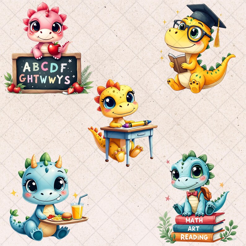 Dinosaur Clipart: Back to School PNG Bundle (digital Download ...
