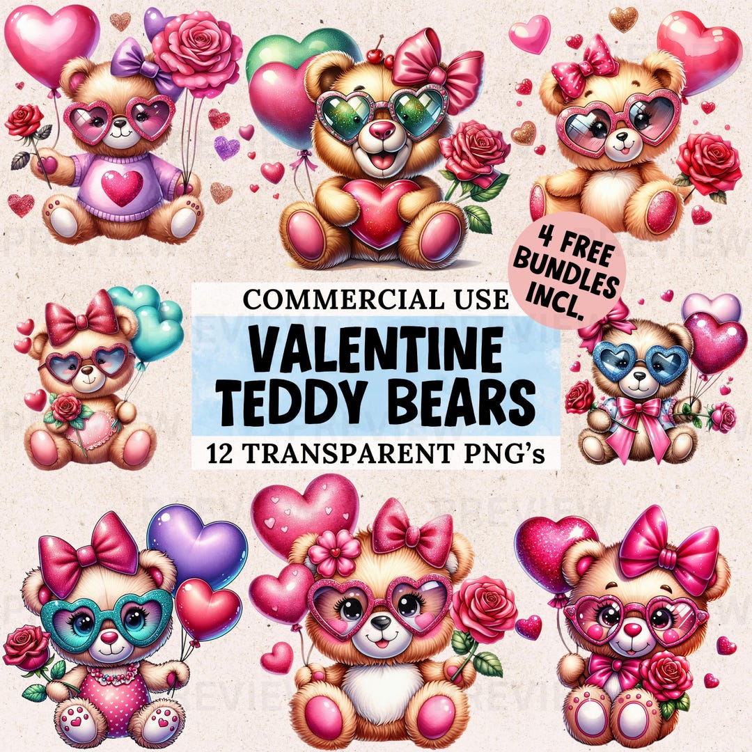 Teddy Bear Love Clipart PNG, Valentine’s Day Bear Art, Watercolor Cute ...