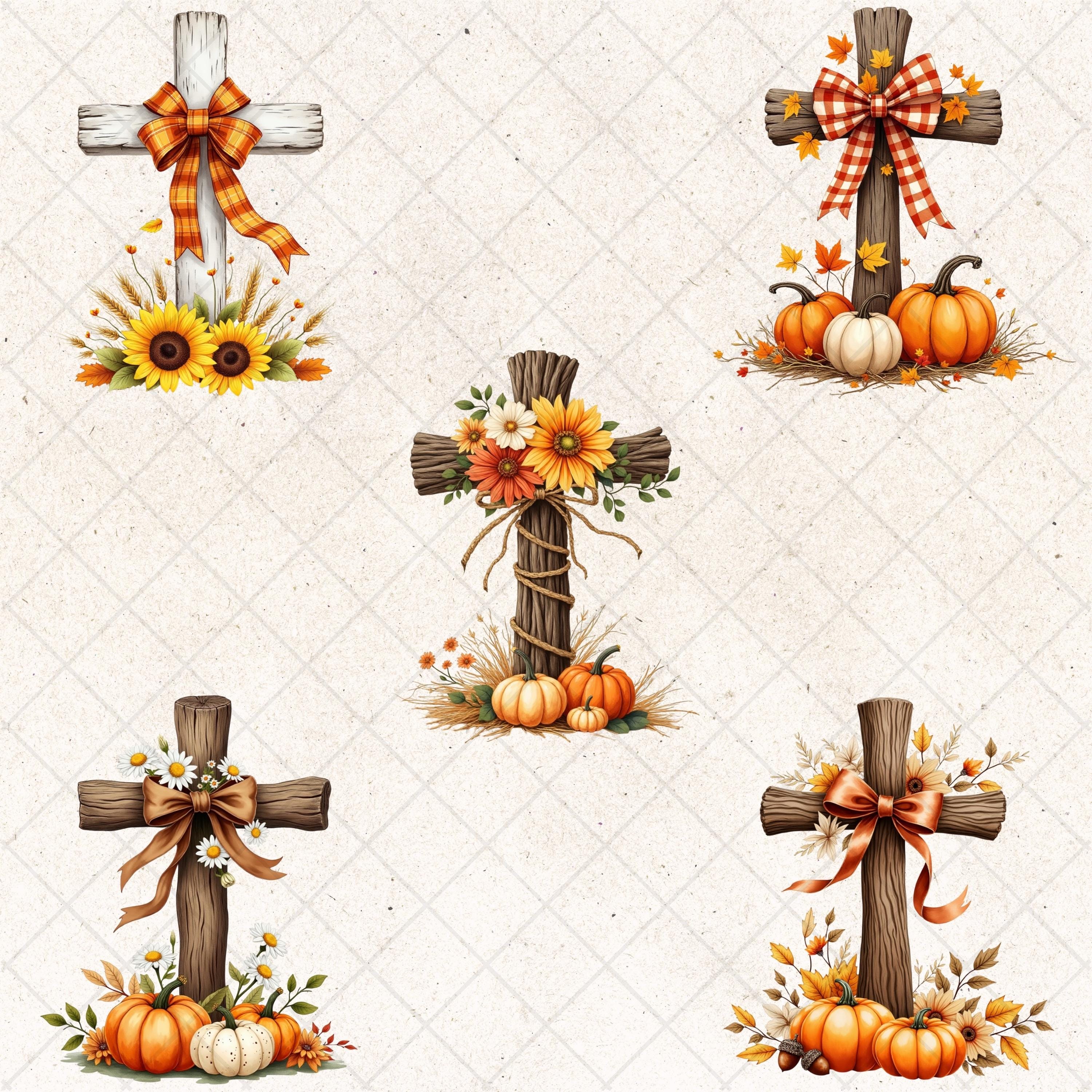 Fall Cross Clipart Bundle, Floral Cross PNG, Autumn Cross Clipart ...