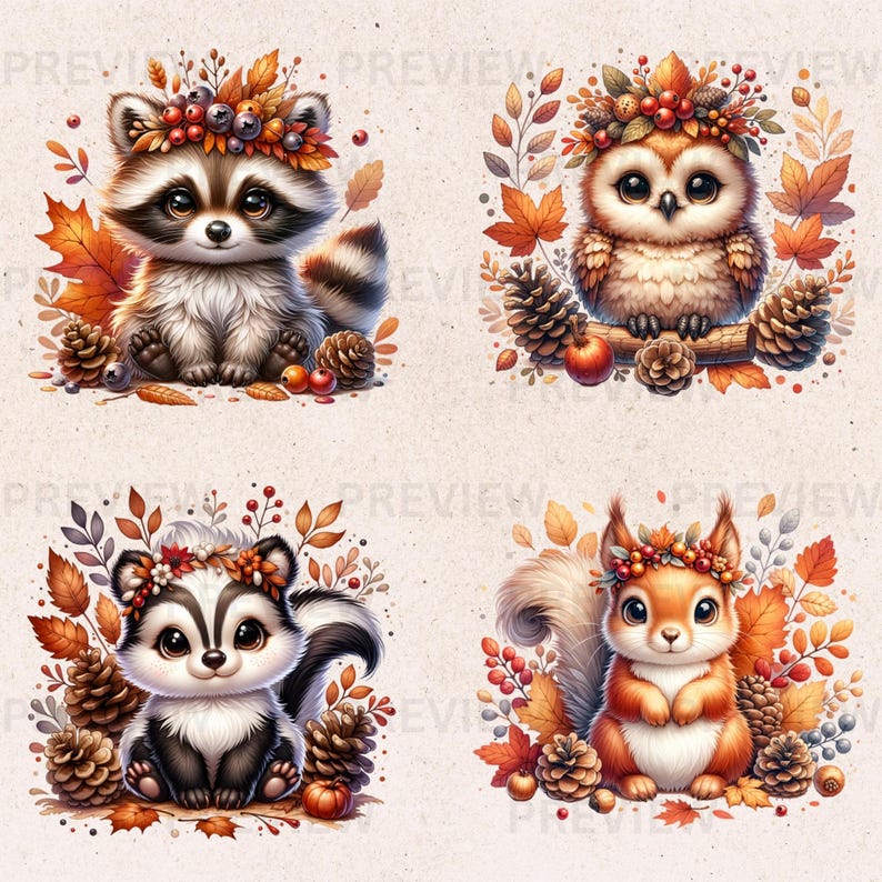 Autumn Woodland Animal PNG Set, 12 Cute Forest Animal Clipart Images ...