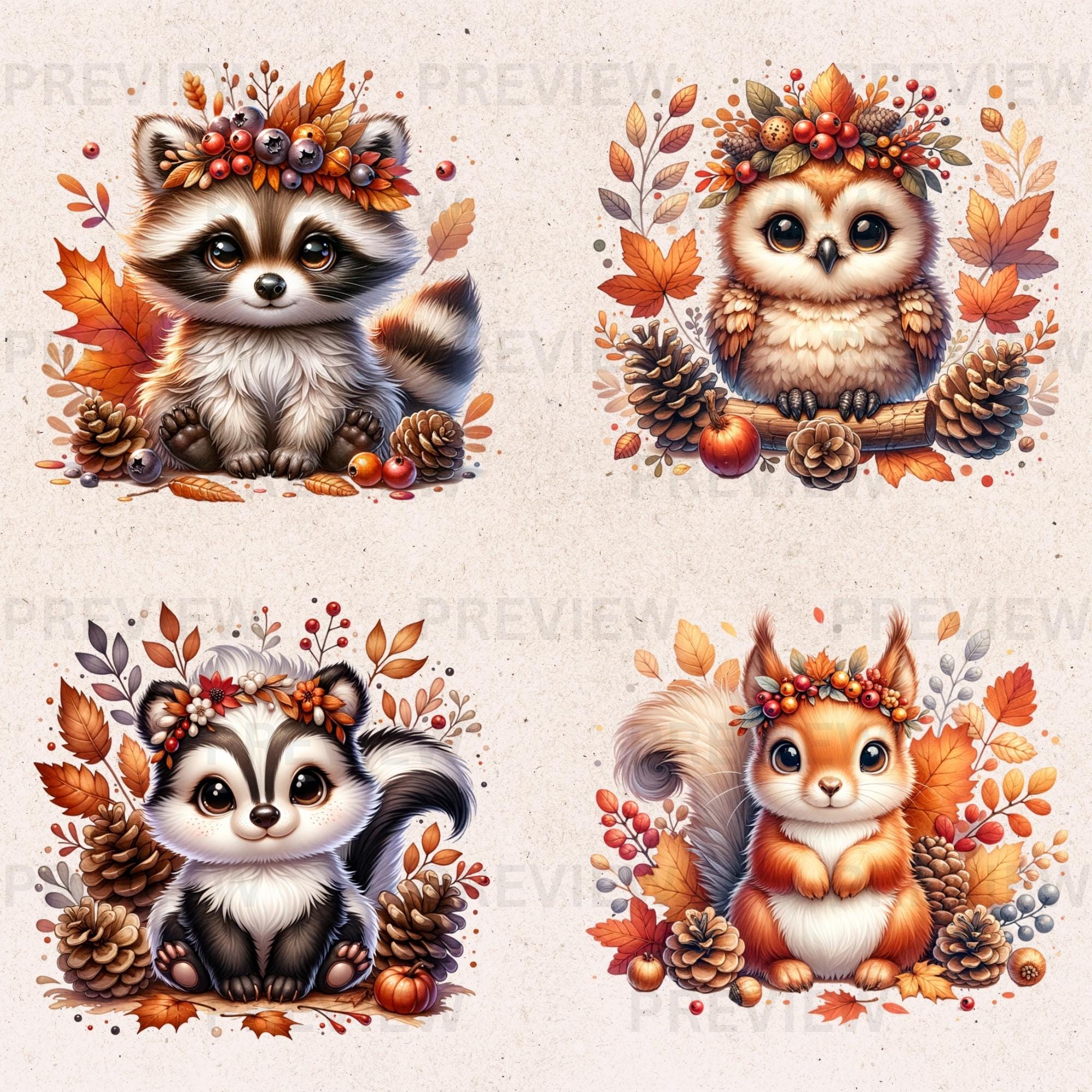 Autumn Woodland Animal PNG Set, 12 Cute Forest Animal Clipart Images ...