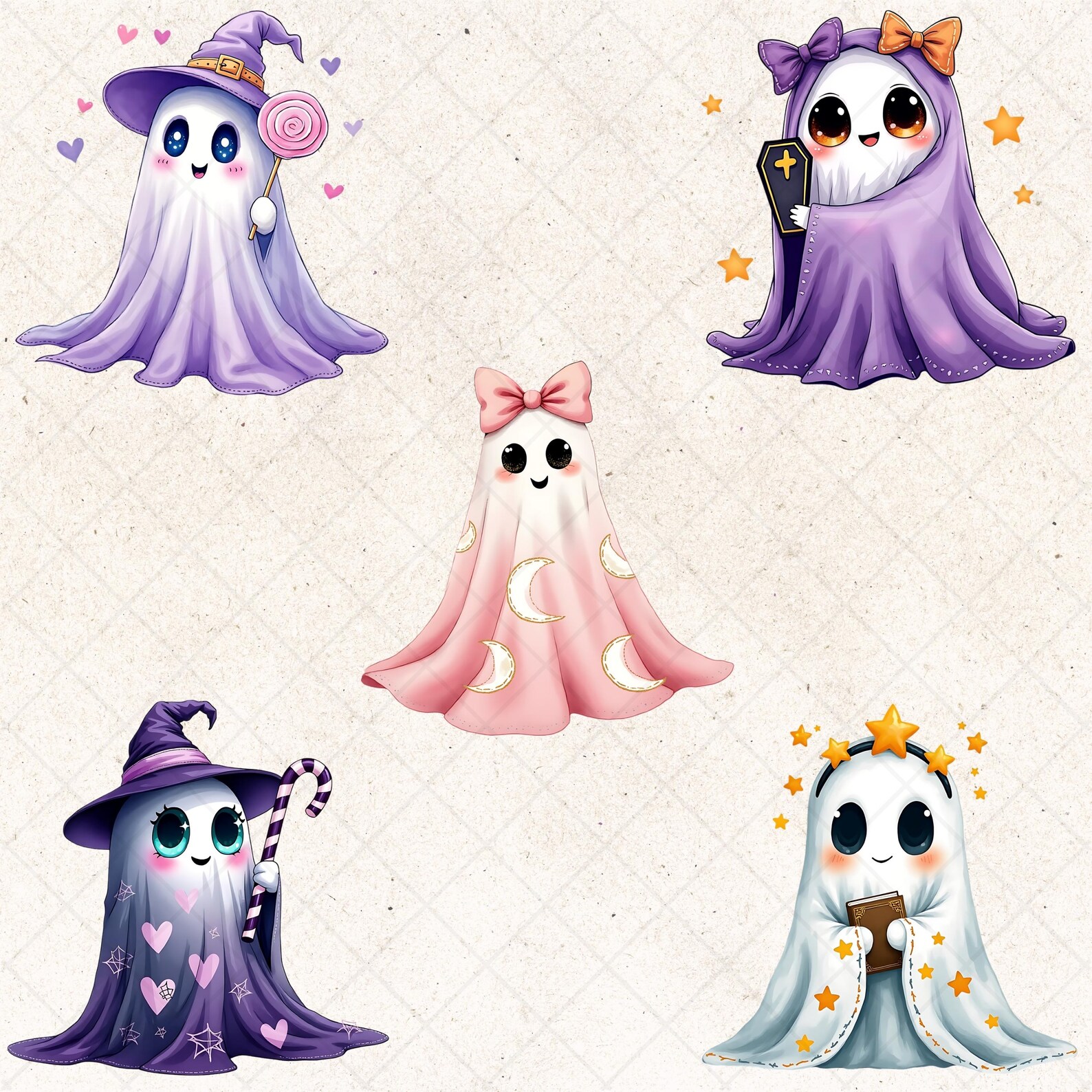 Pastel Ghost Clipart Set: Girly Halloween PNG Graphics (commercial Use ...