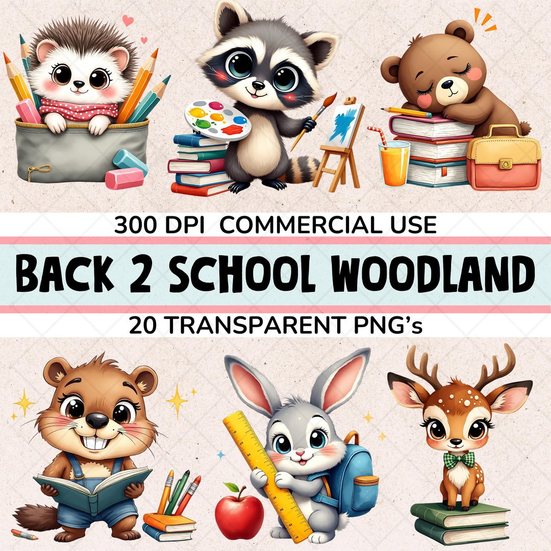 Woodland Animals Back to School PNG Clipart: Teacher Graphics (digital ...