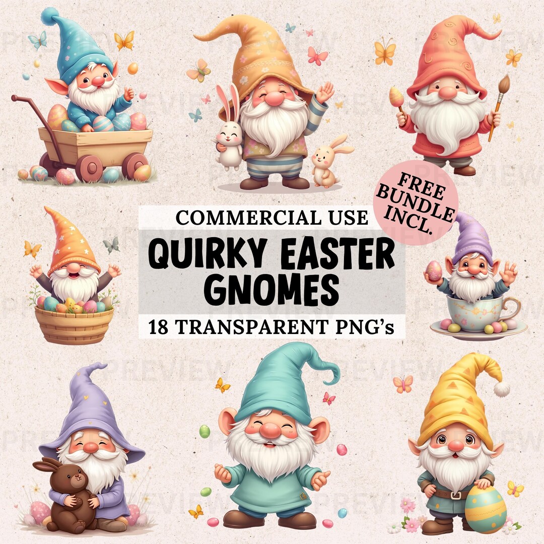 Quirky Easter Gnomes Clipart Bundle, Whimsical Spring Gnome PNG, Floral ...
