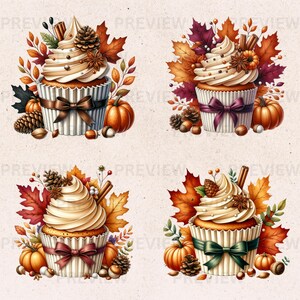 Autumn Cupcake Clipart Set, 12 Fall Watercolor Dessert PNG Clip Art ...