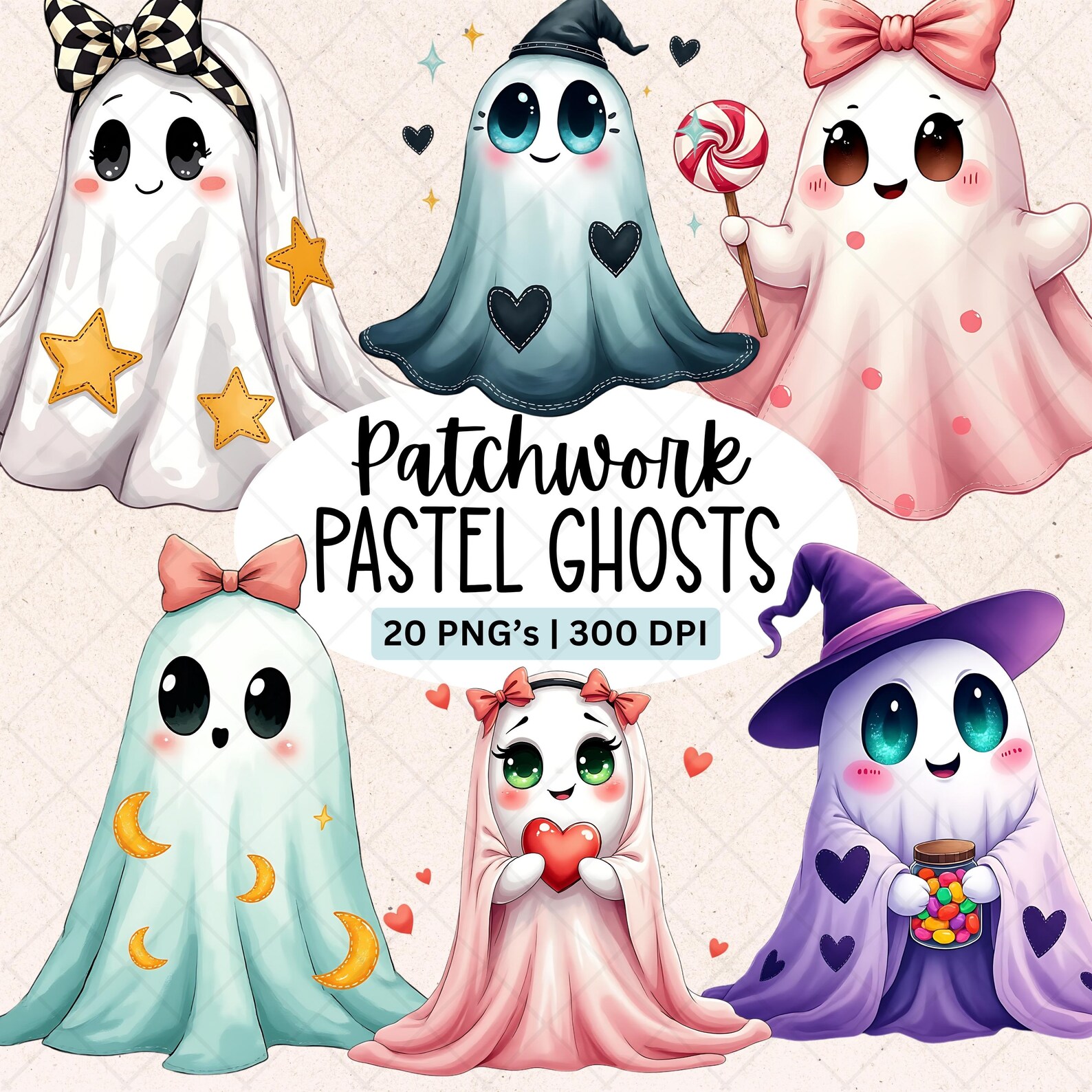 Pastel Ghost Clipart Set: Girly Halloween PNG Graphics (commercial Use ...