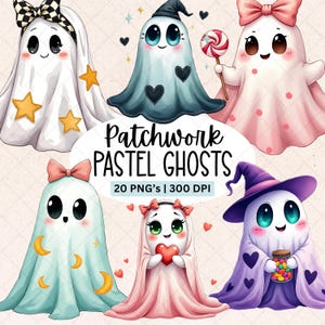 Pastel Ghost Clipart Set: Girly Halloween PNG Graphics (commercial Use ...