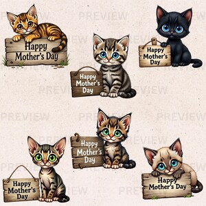 Mother’s Day Kitten PNG Clipart Bundle, Cute Cartoon Cats Holding Signs ...