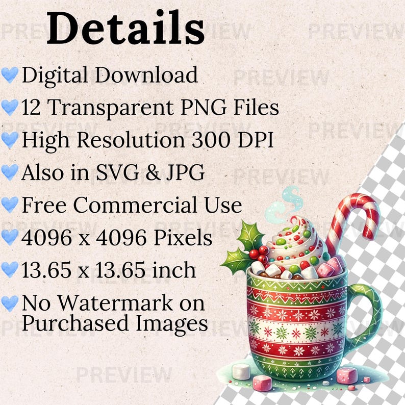 Holiday Hot Chocolate Clipart Set, 12 Watercolor Christmas Mug Images ...