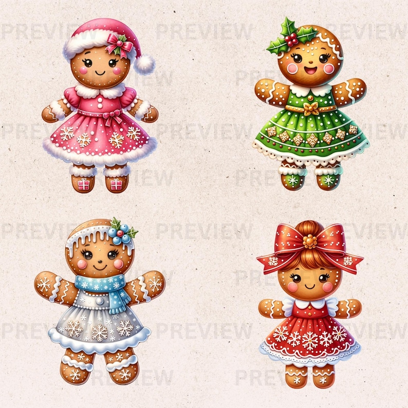 Cute Gingerbread Girl Clipart Bundle, 12 Watercolor Gingerbread Images ...