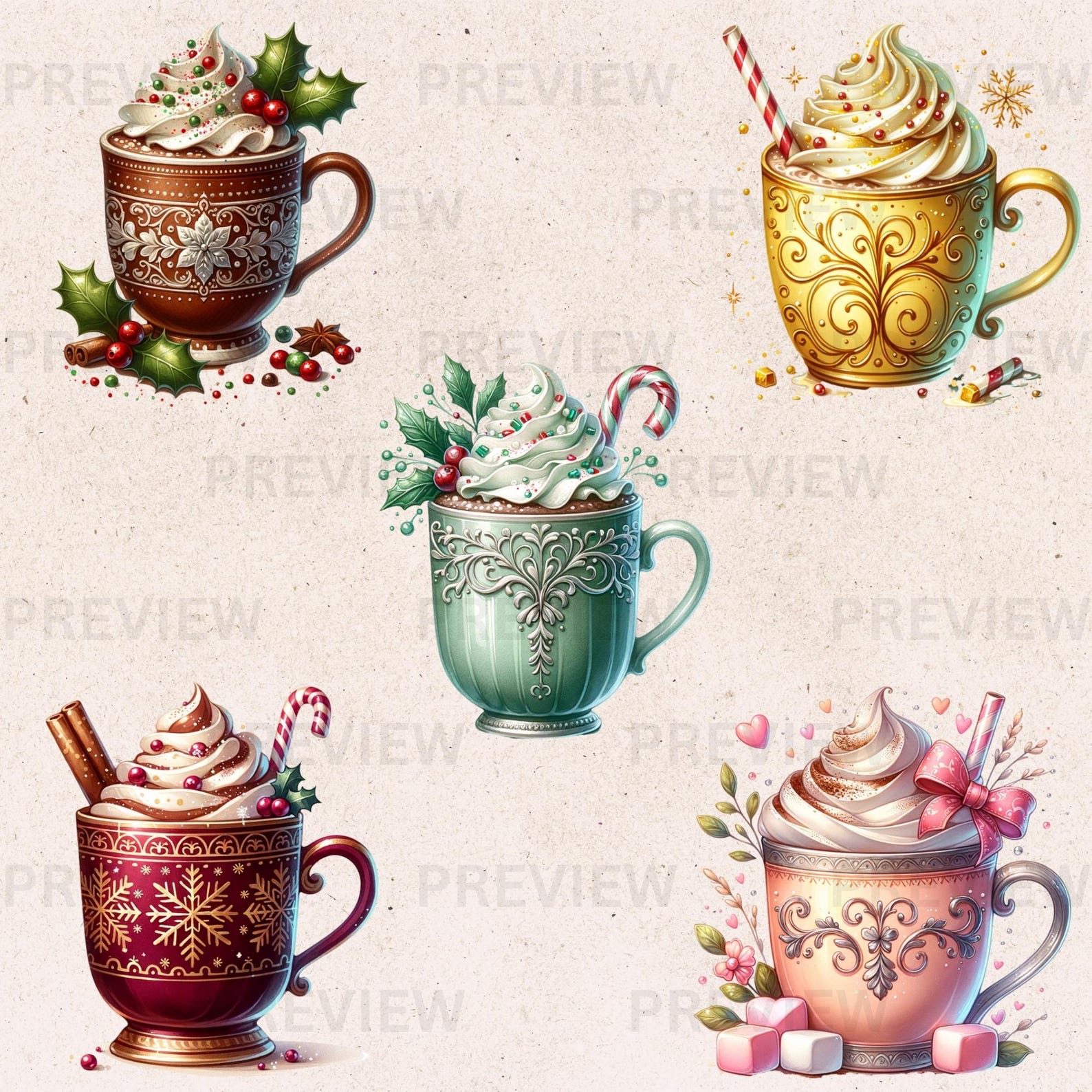 Watercolor Hot Cocoa Clipart Set, 20 Hot Chocolate Images in PNG SVG ...