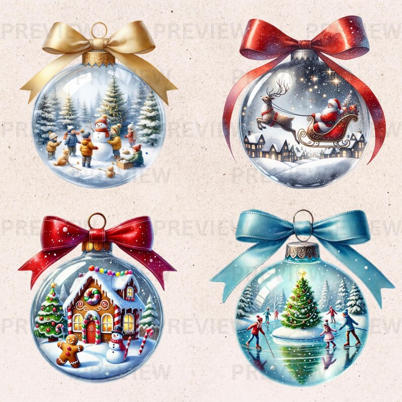 Watercolor Christmas Baubles Clipart Set: 12 Ornament PNG Images ...