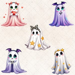 Pastel Ghost Clipart Set: Girly Halloween PNG Graphics (commercial Use ...