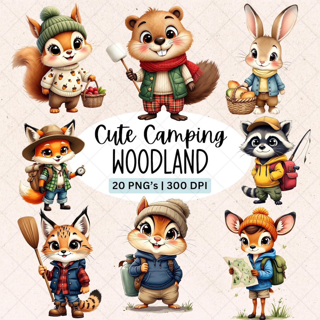 Camping Woodland Animals Clipart: Fall Forest PNG Bundle (commercial ...