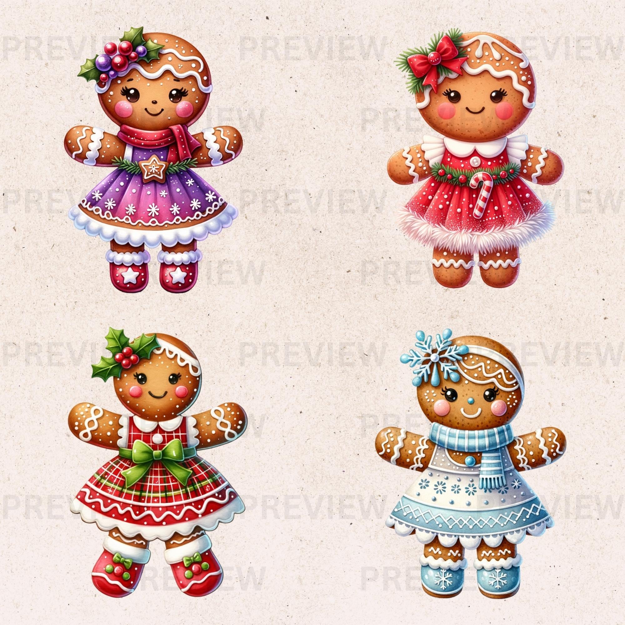 Cute Gingerbread Girl Clipart Bundle, 12 Watercolor Gingerbread Images ...